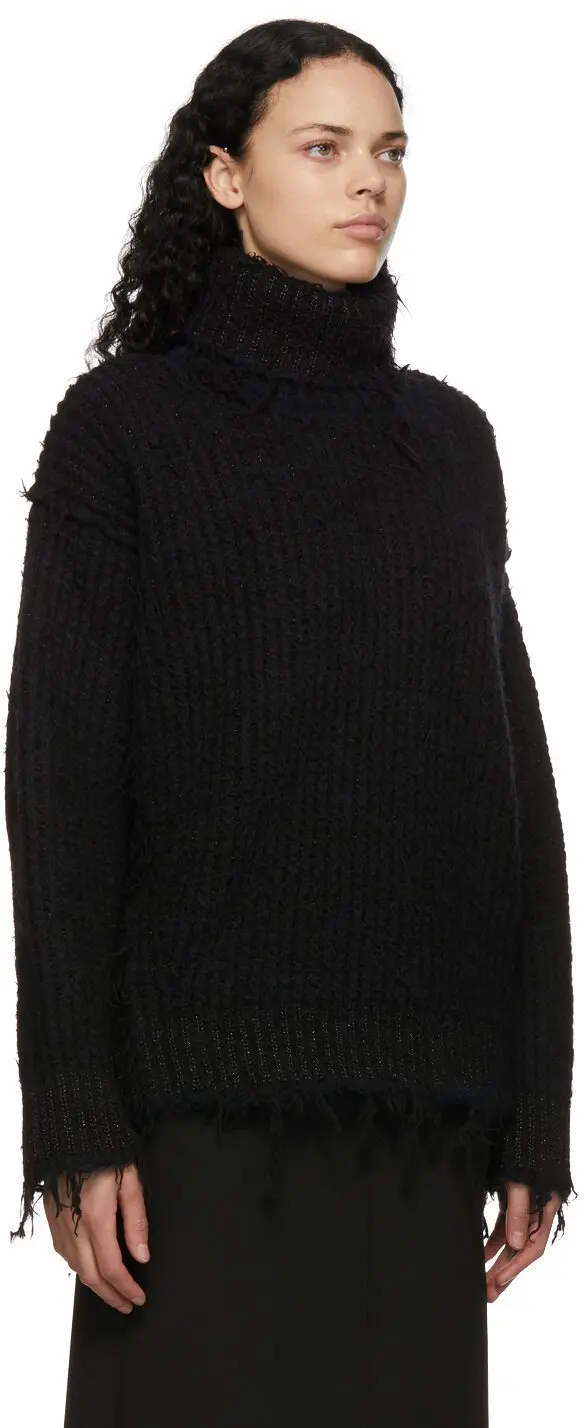 Moncler Knitted Pullover With High Neck And Distressed Hems