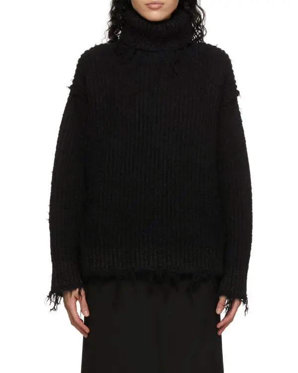 Moncler Knitted Pullover With High Neck And Distressed Hems