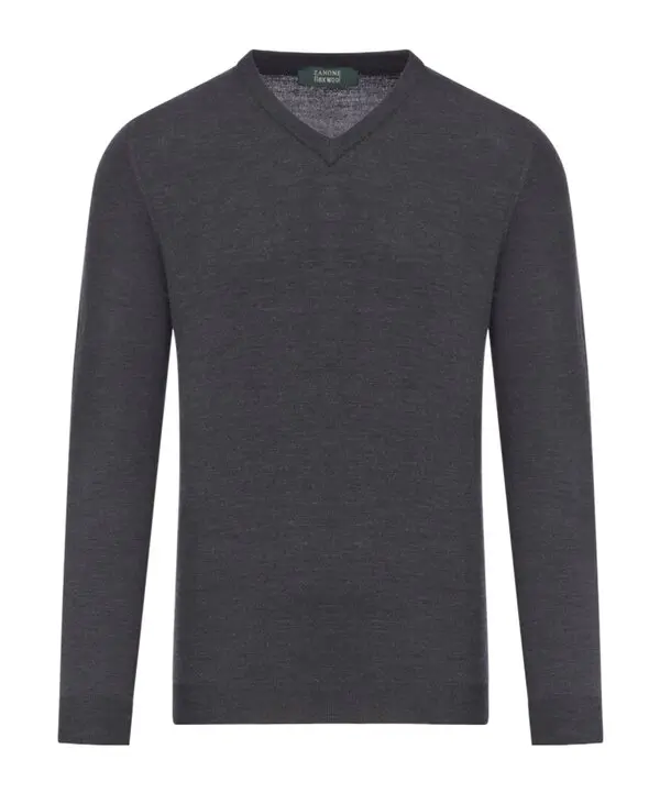 ZANONE Fine-knit V-neck Jumper - Anthracite