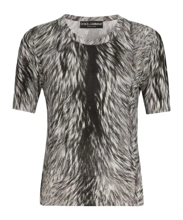 Dolce & Gabbana Fur-print Round Neck Short Sleeve Top - Grey