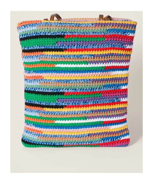 Miu Miu Crochet Tote Bag With Leather Handles - Multi-color