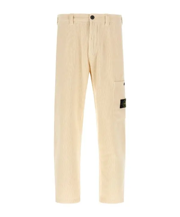 Stone Island Logo Patch Corduroy Cargo Pants - Ivory