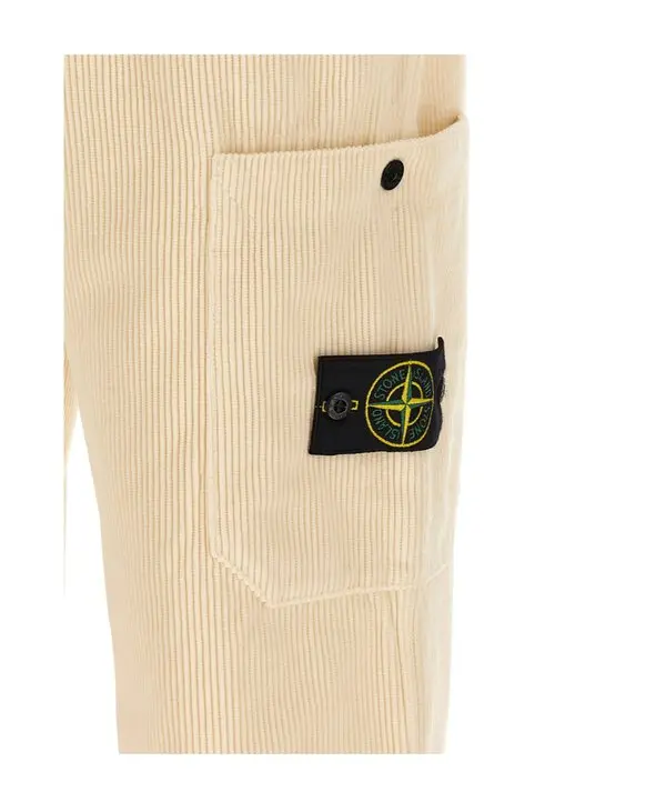 Stone Island Logo Patch Corduroy Cargo Pants - Ivory