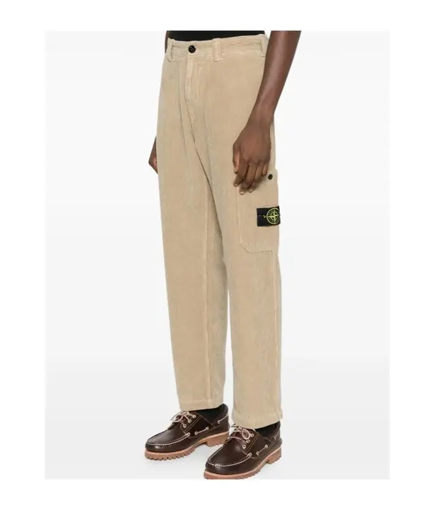 Stone Island Logo Patch Corduroy Cargo Pants - Ivory