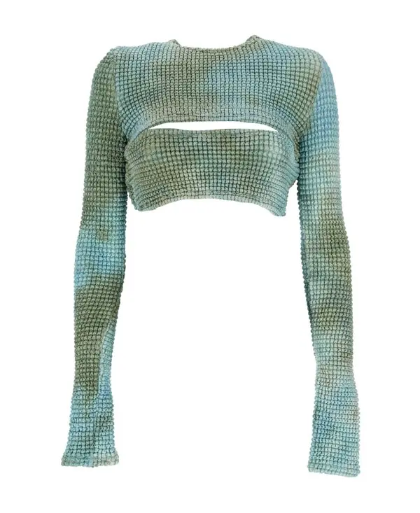 Off-White Double Cut-out Long-sleeved Top - Green