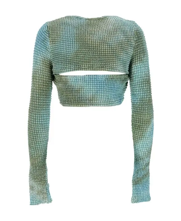 Off-White Double Cut-out Long-sleeved Top - Green