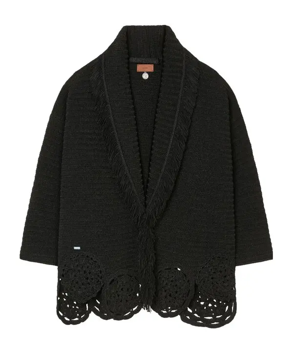 Alanui Long-sleeved Knitted Cardigan With Tassels And Cutout Details - Black