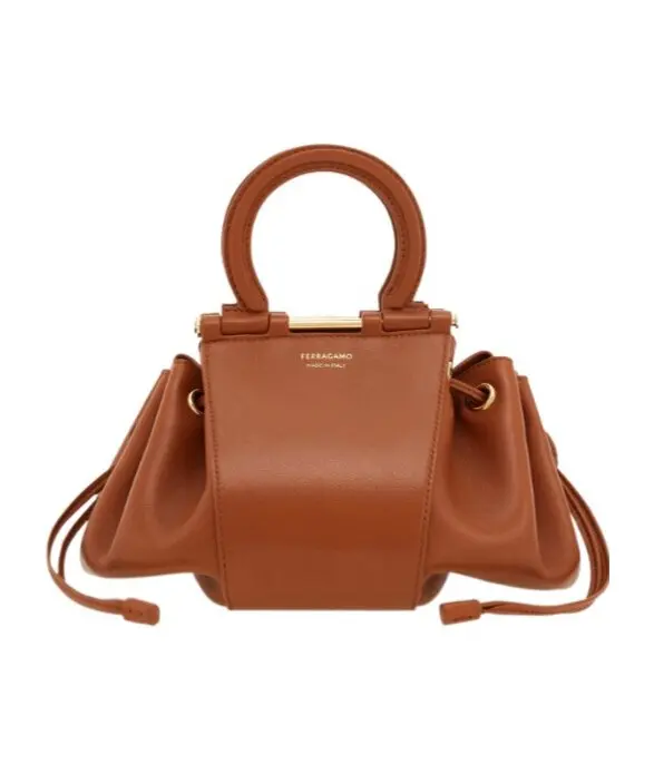 FERRAGAMO Gancini Bucket Bag - Natural Brown