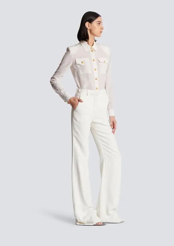 Balmain High-waisted Crepe Trousers - White