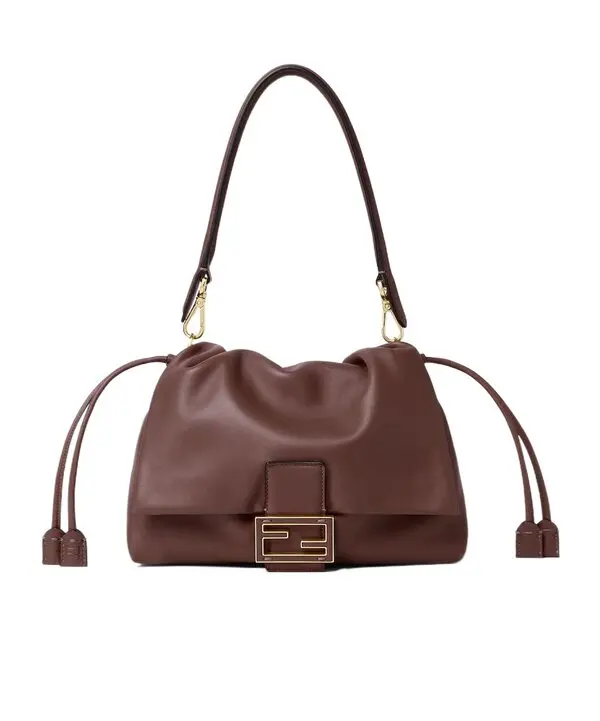 Fendi Mamma Baguette Medium Shoulder Bag With Ff Clasp - Reddish Brown