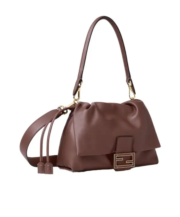 Fendi Mamma Baguette Medium Shoulder Bag With Ff Clasp - Reddish Brown