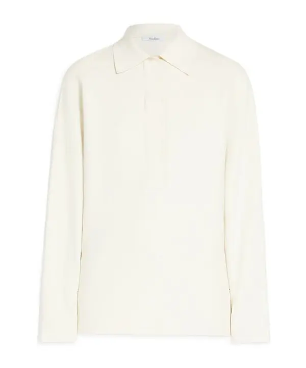 Max Mara Polo Collar Embroidered Logo Top - White