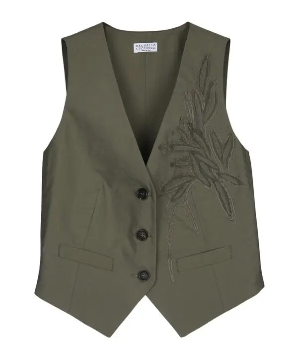 Brunello Cucinelli Herbarium-appliqué V-neck Waistcoat - Green