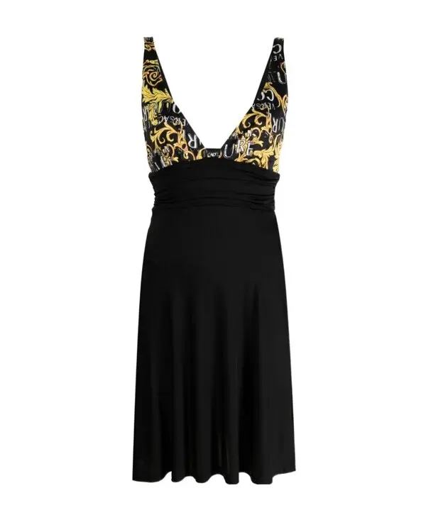 Versace Logo Print V-neck Mini Dress