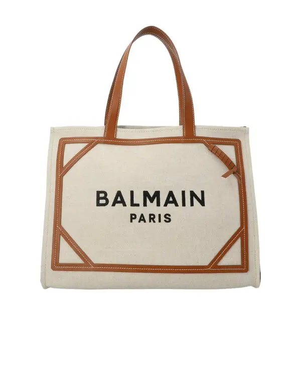 Balmain B-army 42 Canvas Tote Bag With Leather Details - Nude