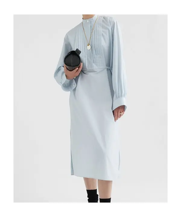 JIL SANDER Long-sleeve Midi Shirt Dress With Pleated Sleeves