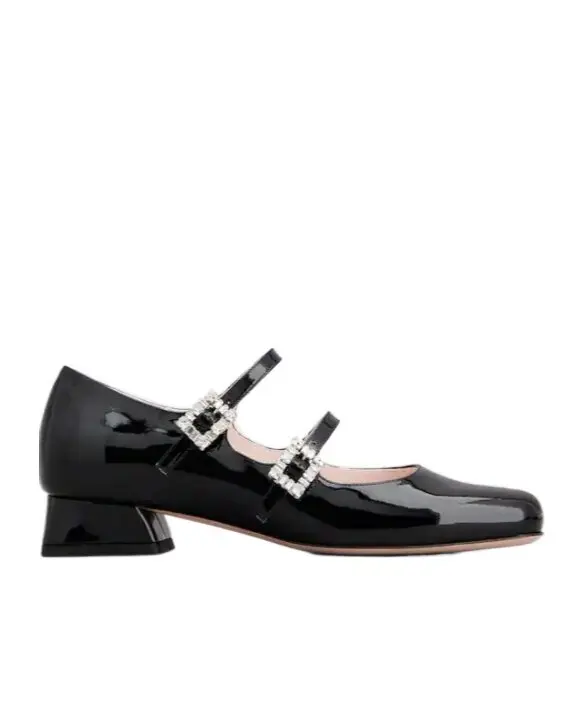 ROGER VIVIER Trés Vivier Strass Buckle Mini Babies Ballerinas In Patent Leather