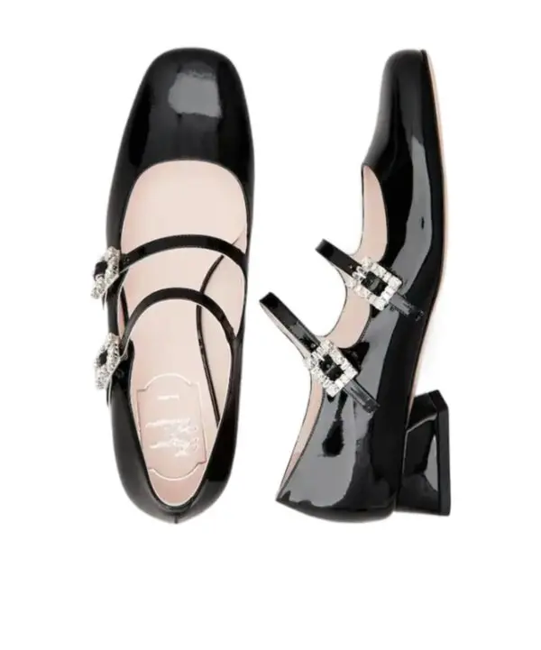 ROGER VIVIER Trés Vivier Strass Buckle Mini Babies Ballerinas In Patent Leather