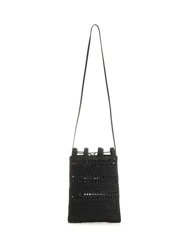 Loewe Embroidered Raffia Drawstring Pouch - Black