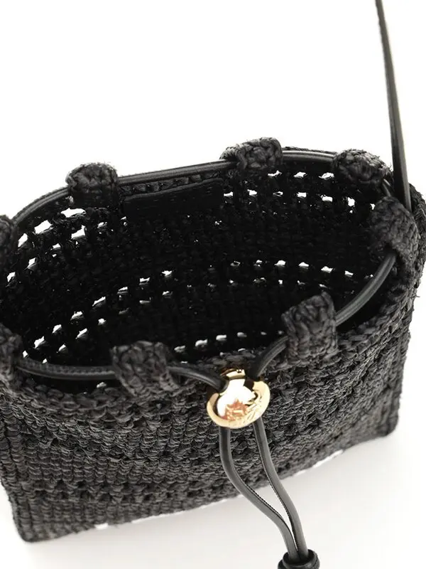 Loewe Embroidered Raffia Drawstring Pouch - Black