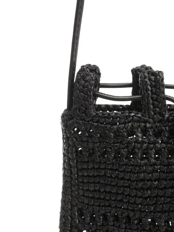 Loewe Embroidered Raffia Drawstring Pouch - Black
