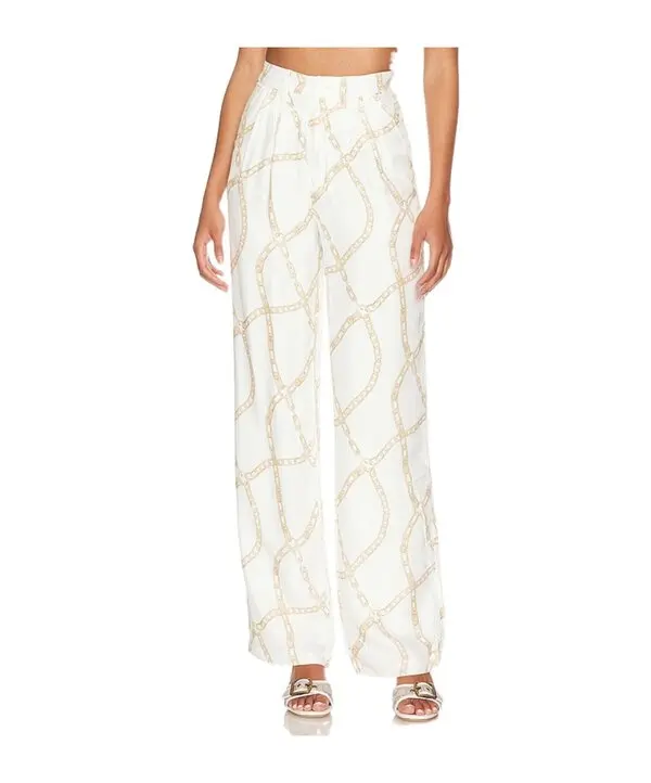 ANINE BING Chain Link Print Wide Leg Trousers - White
