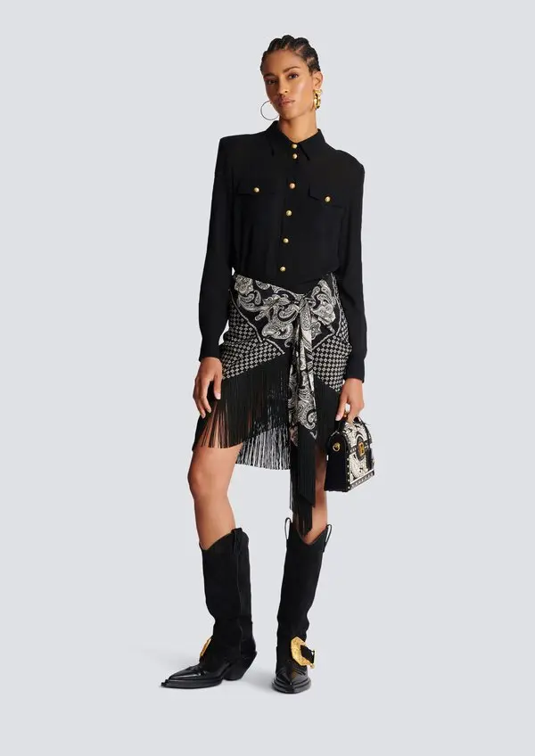 Balmain Fringed Silk Scarf Skirt