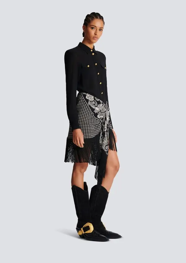 Balmain Fringed Silk Scarf Skirt