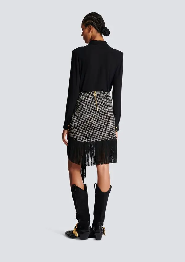 Balmain Fringed Silk Scarf Skirt