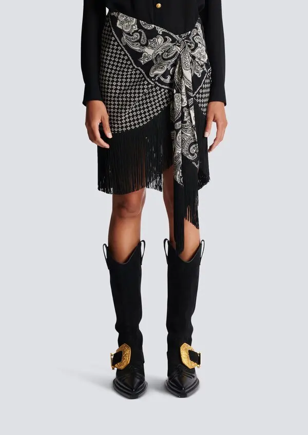 Balmain Fringed Silk Scarf Skirt
