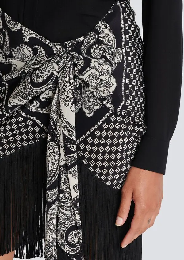 Balmain Fringed Silk Scarf Skirt