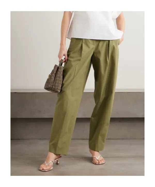 JOSEPH Paver Pleated Cotton Tapered Pants - Green