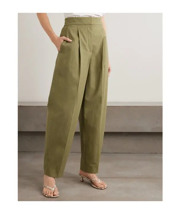 JOSEPH Paver Pleated Cotton Tapered Pants - Green