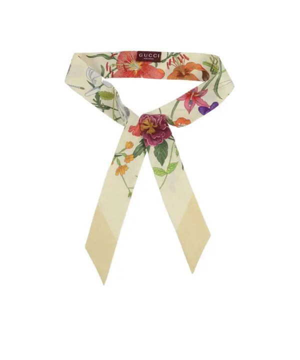 Gucci Printed Twill Neck Bow - Off-white And Yellow