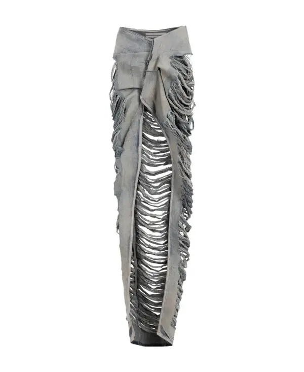 Rick Owens Distressed Midi Denim Skirt - Gray