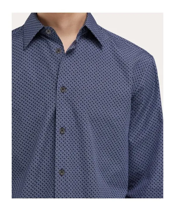 FERRAGAMO Monogram-pattern Button-up Shirt - Navy Blue/washed Denim