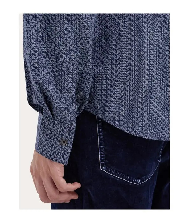 FERRAGAMO Monogram-pattern Button-up Shirt - Navy Blue/washed Denim
