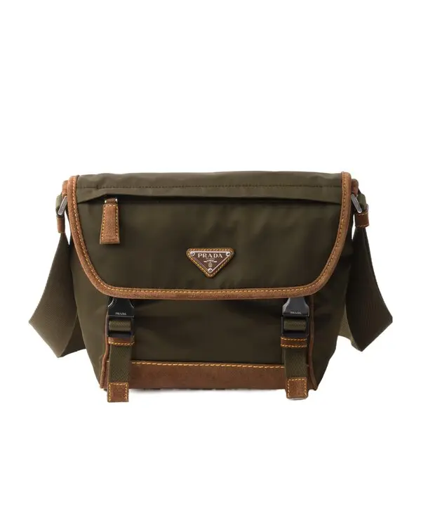 Prada Re-nylon Triangle-logo Messenger Bag - Musk Green/cocoa