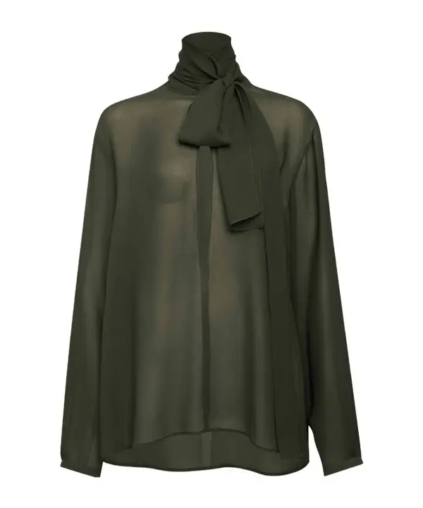 Alaïa Georgette Scarf Blouse - Dark Green