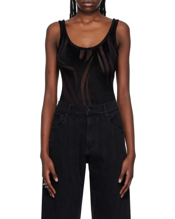 MUGLER Sheer Pattern Mesh Bodysuit