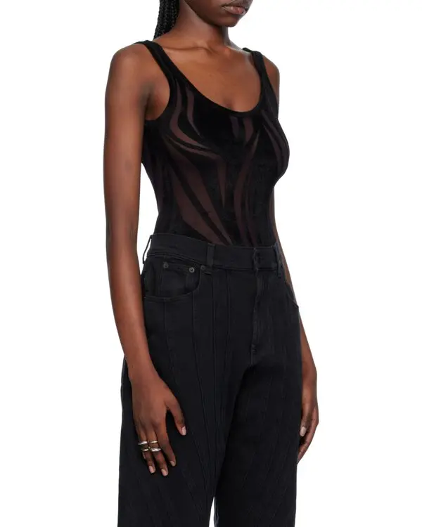 MUGLER Sheer Pattern Mesh Bodysuit