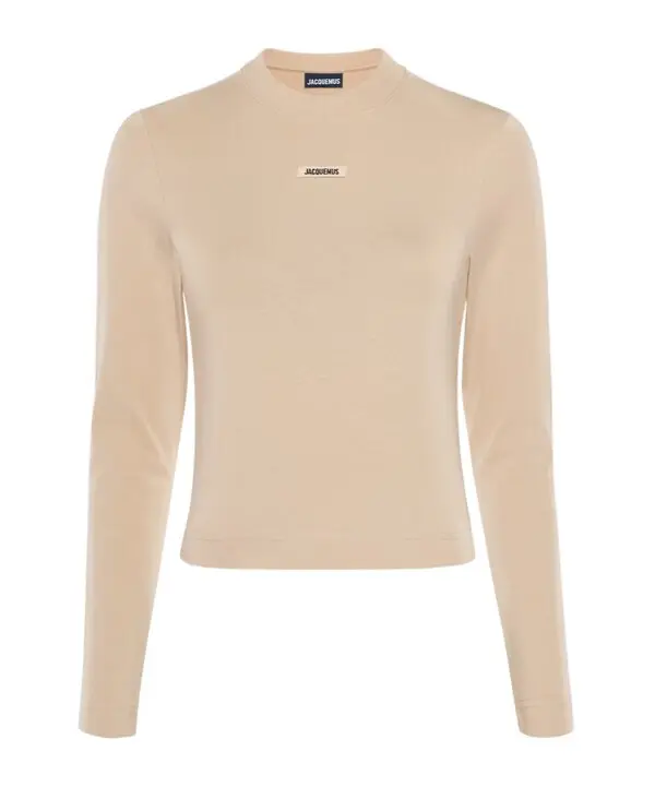 Jacquemus Ribbed Logo Patch Long Sleeve Top - Light Brown
