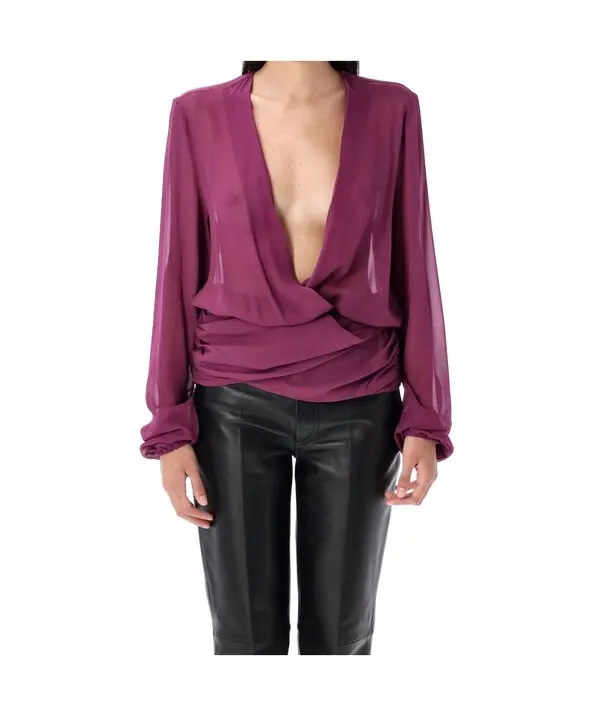 Attico The Georgette Wrap Blouse - Black