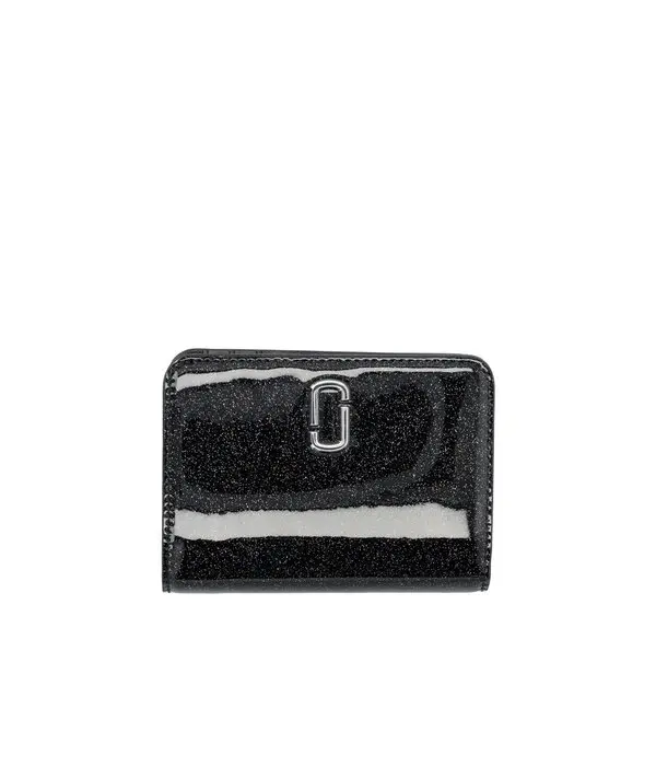 Marc Jacobs Coated Glitter J Mark Compact Mini Wallet - Black