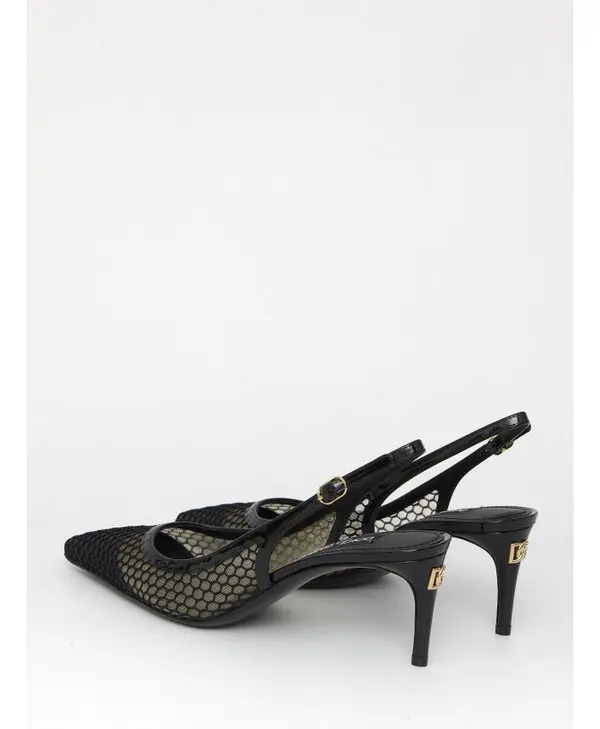 Dolce & Gabbana Fishnet Pointed Toe Slingback Pumps