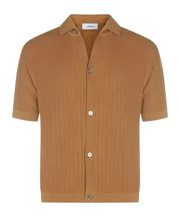 LARDINI Ribbed Knit Short-sleeve Shirt - Brown