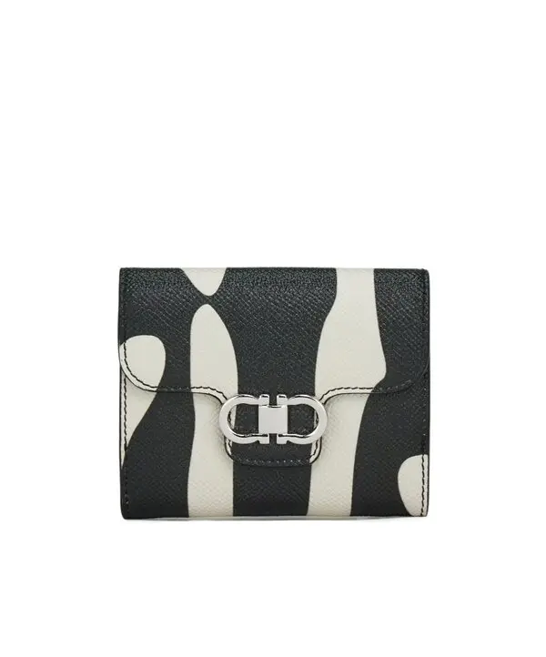 FERRAGAMO Gancini Compact Wallet - White/black