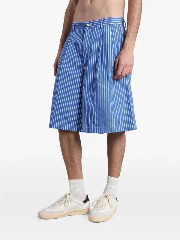 Comme Des Garçons Striped Pleated Shorts - Blue