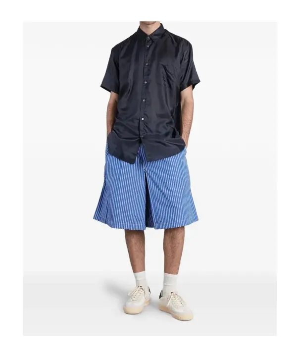 Comme Des Garçons Striped Pleated Shorts - Blue