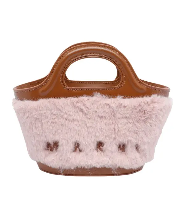 Marni Micro Bag With Faux Fur Trim - Nude
